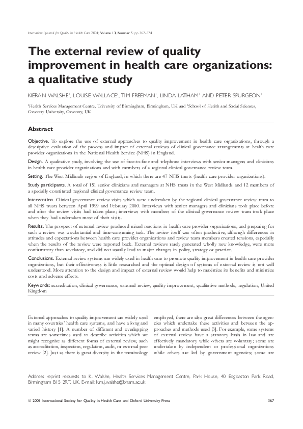(PDF) The external review of quality improvement in health care ...
