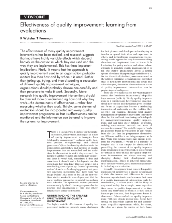(PDF) Effectiveness of quality improvement: learning from evaluations