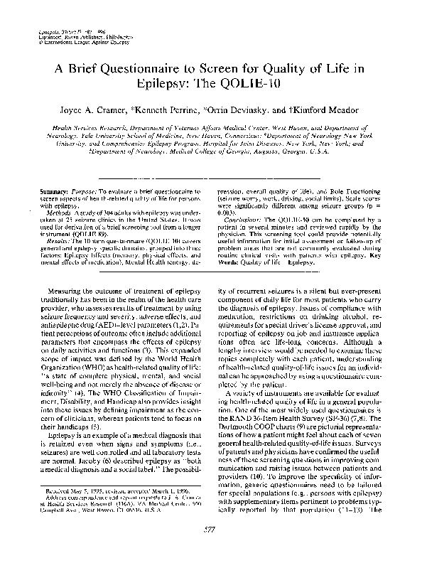 (PDF) A Brief Questionnaire to Screen for Quality of Life in Epilepsy ...