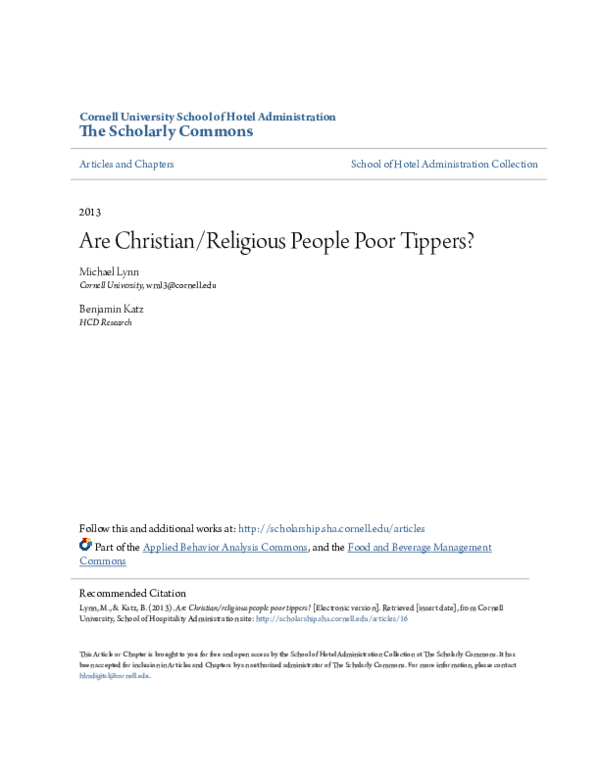 (PDF) Are Christian/religious people poor tippers?