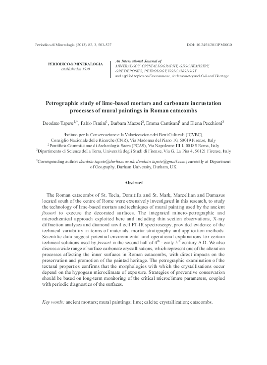 Petrographic study of lime-based mortars and carbonate incrustation ...