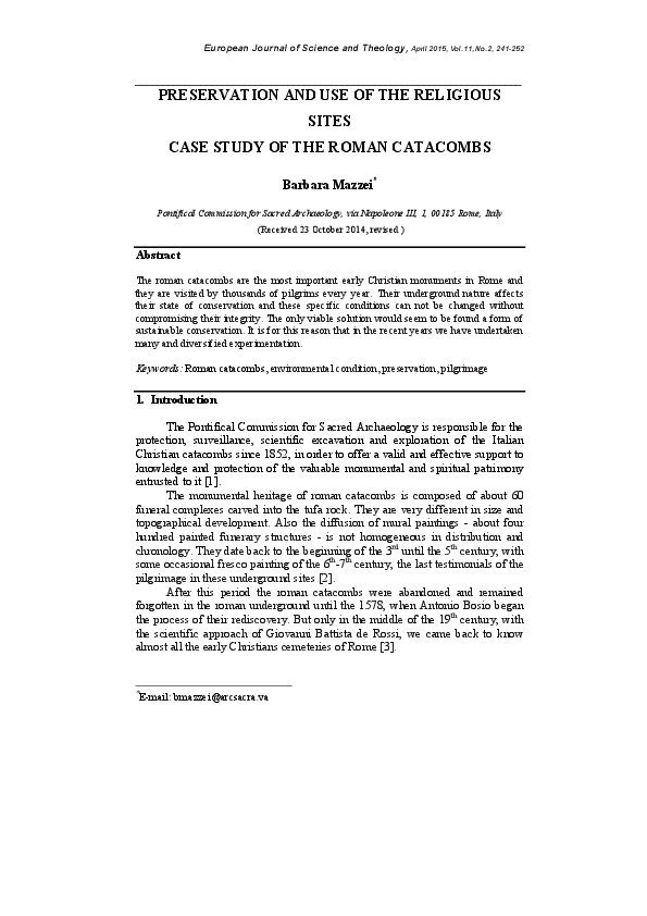 Preservation and use of the religious sites: the case study of the ...