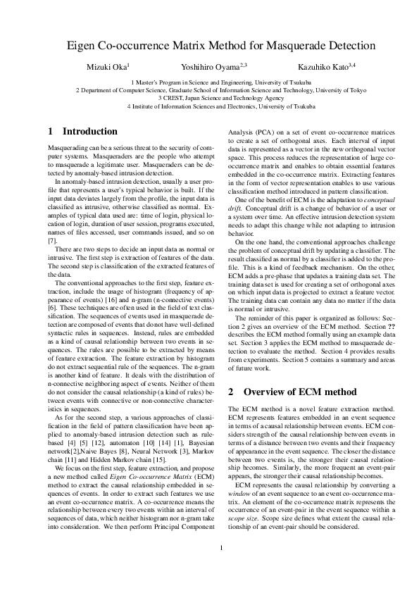 (PDF) Eigen co-occurrence matrix method for masquerade detection