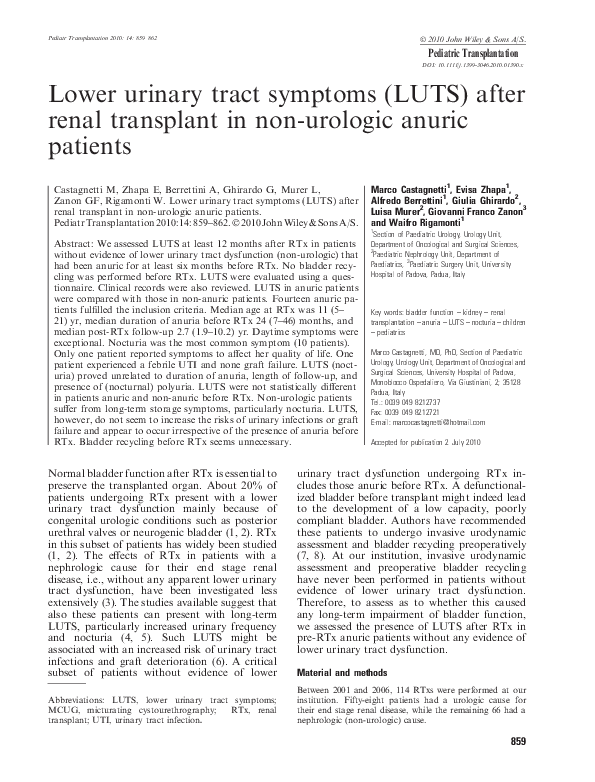 (PDF) Lower urinary tract symptoms (LUTS) After renal transplant in non ...