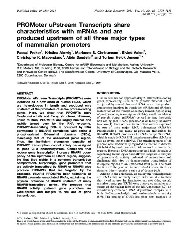 (PDF) PROMoter uPstream Transcripts share characteristics with mRNAs ...