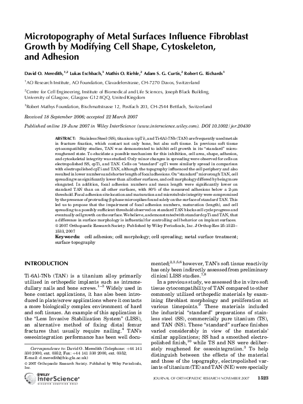 (PDF) Microtopography of metal surfaces influence fibroblast growth by ...