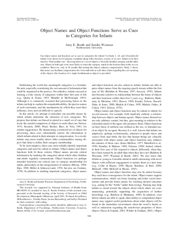 (PDF) Object names and object functions serve as cues to categories for ...