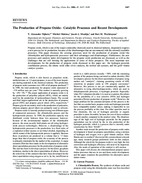 (PDF) The Production of Propene Oxide: Catalytic Processes and Recent ...
