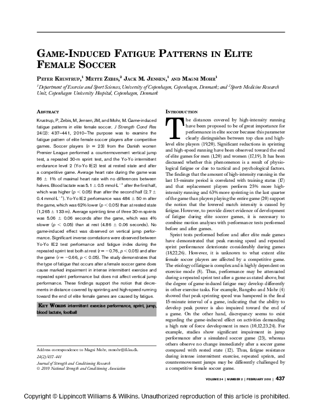 (PDF) Game-Induced Fatigue Patterns in Elite Female Soccer