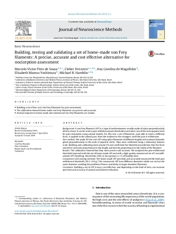 (PDF) Building, testing and validating a set of home-made von Frey ...