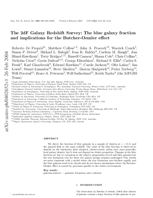 (PDF) The 2dF Galaxy Redshift Survey: the blue galaxy fraction and ...