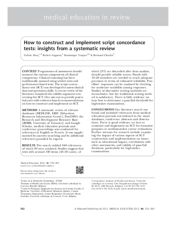 (PDF) How to construct and implement script concordance tests: insights ...
