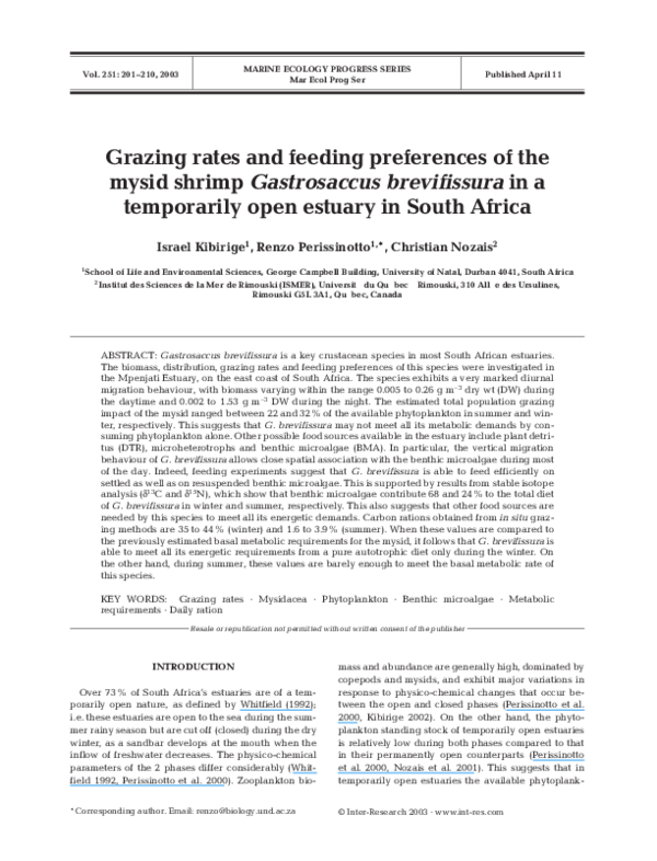 (PDF) Grazing rates and feeding preferences of the mysid shrimp ...