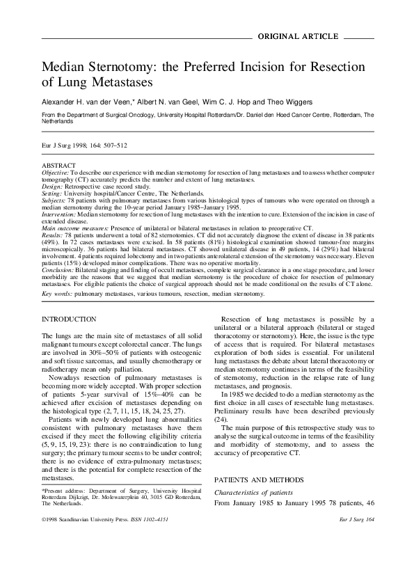 (PDF) Median sternotomy: the preferred incision for resection of lung ...
