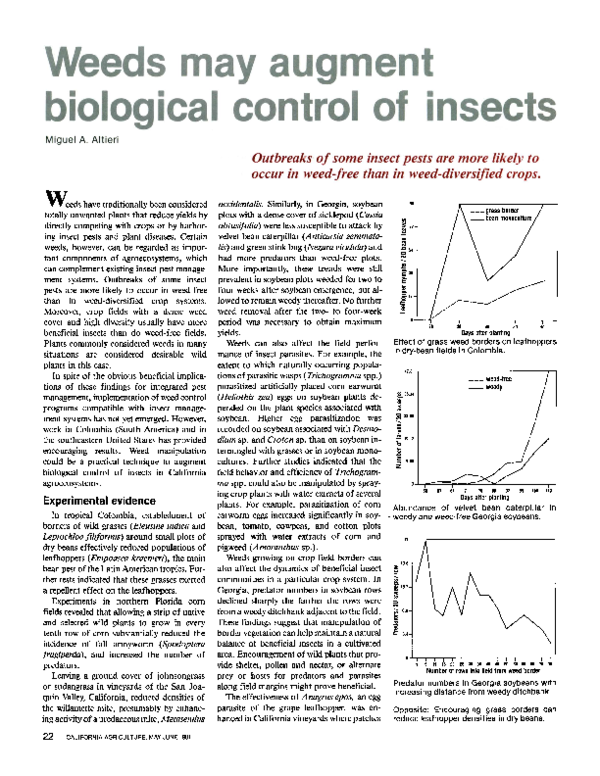 (PDF) Weeds may augment biological control of insects