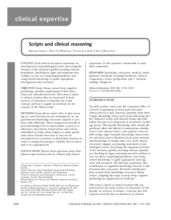 (PDF) Scripts and clinical reasoning