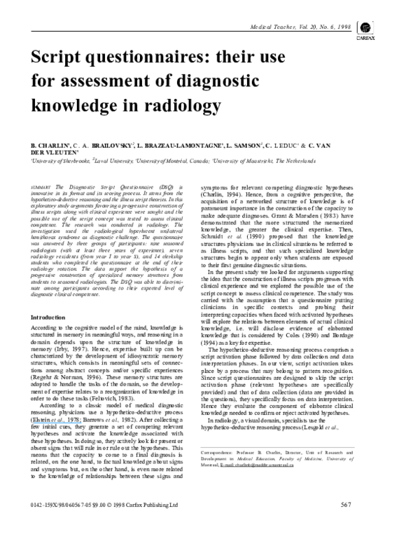 (PDF) Script questionnaires: their use for assessment of diagnostic ...