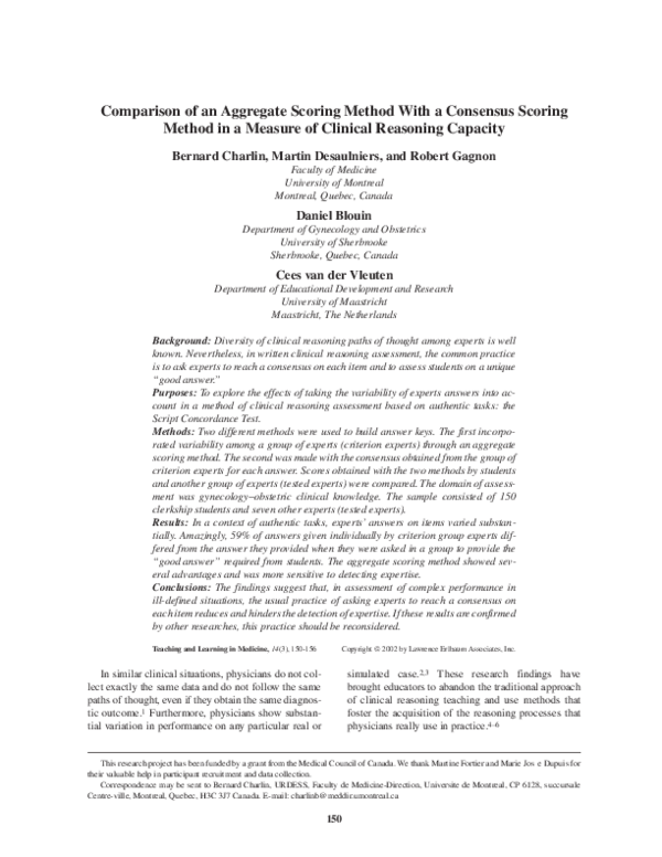 Pdf Comparison Of An Aggregate Scoring Method With A Consensus Scoring Method In A Measure Of