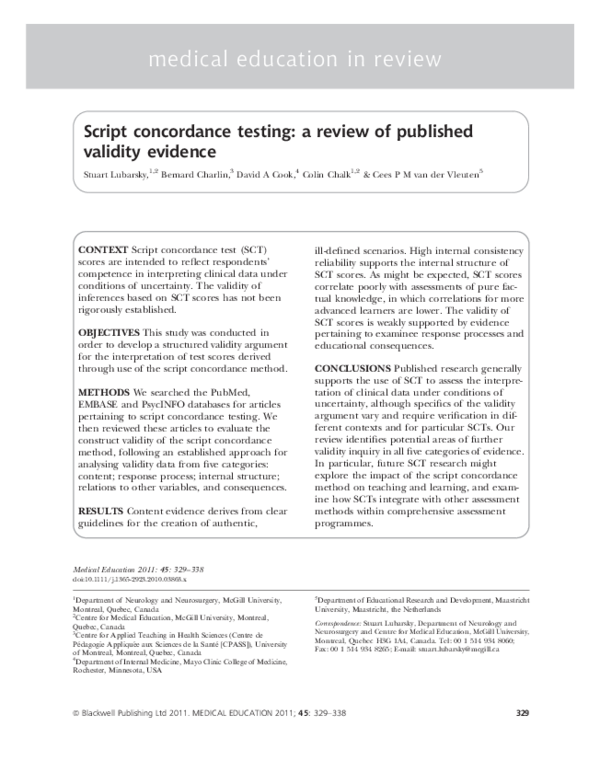 Pdf Script Concordance Testing A Review Of Published Validity Evidence