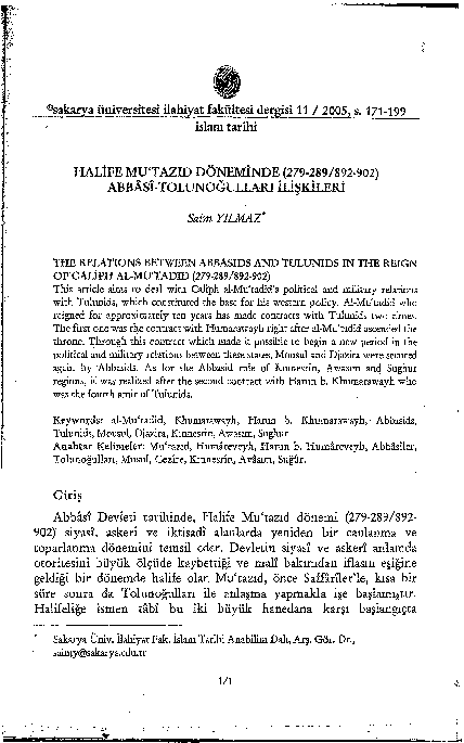 (PDF) HALİFE MU'TAZID DÖNEMİNDE (279-289 /892-902) ABBASİ-TOLUNOGULLARI ...