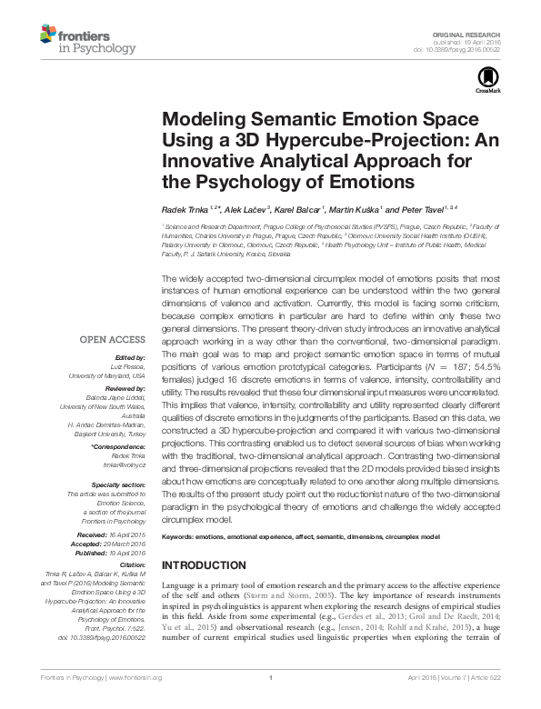 (PDF) Modeling Semantic Emotion Space Using a 3D Hypercube-Projection ...
