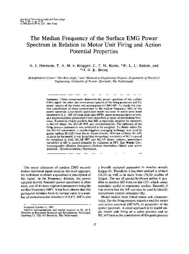 (PDF) The median frequency of the surface EMG power spectrum in ...