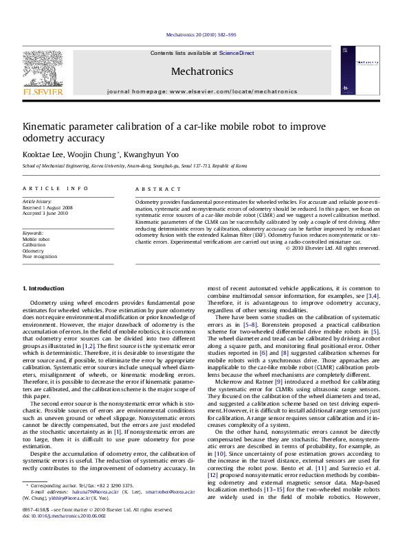 Pdf Kinematic Parameter Calibration Of A Car Like Mobile Robot To