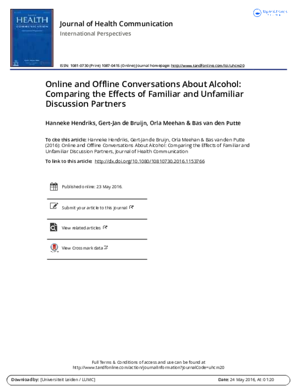 (PDF) Online and Offline Conversations About Alcohol: Comparing the ...