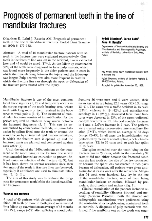 (PDF) Prognosis of permanent teeth in the line of mandibular fractures