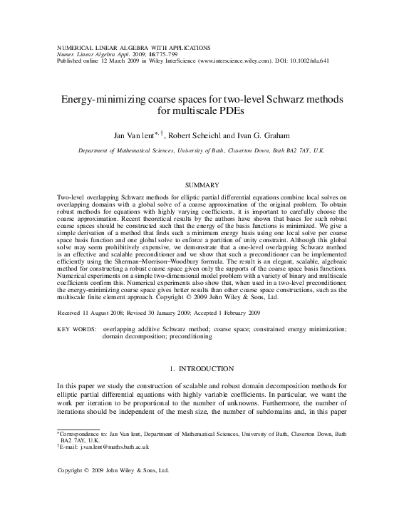 (PDF) Energy-minimizing coarse spaces for two-level Schwarz methods for multiscale PDEs
