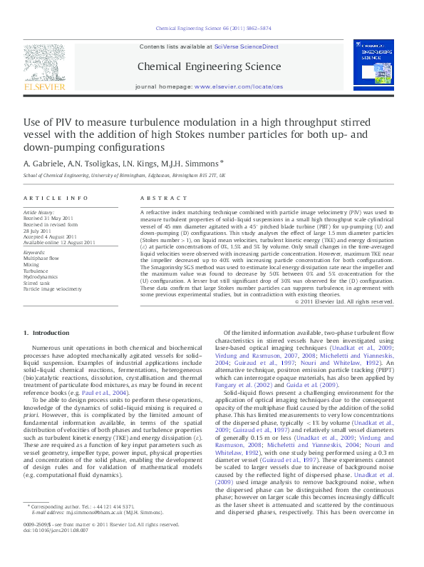 (PDF) Use of PIV to measure turbulence modulation in a high throughput ...