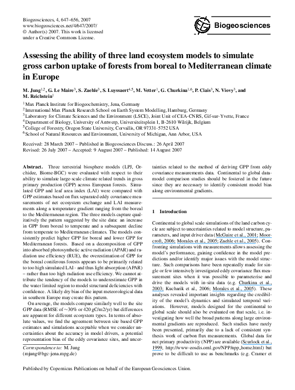 (PDF) Assessing the ability of three land ecosystem models to simulate ...