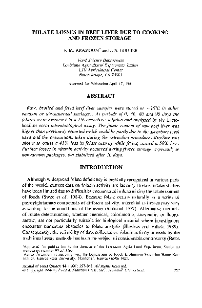 (PDF) FOLATE LOSSES IN BEEF LIVER DUE TO COOKING AND FROZEN STORAGE