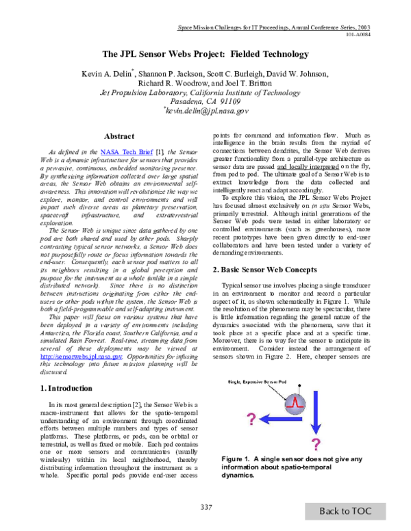 (PDF) The jpl sensor webs project: Fielded technology
