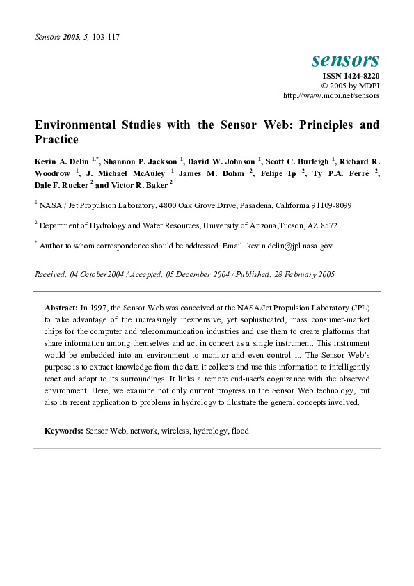 (PDF) Environmental Studies with the Sensor Web: Principles and Practice