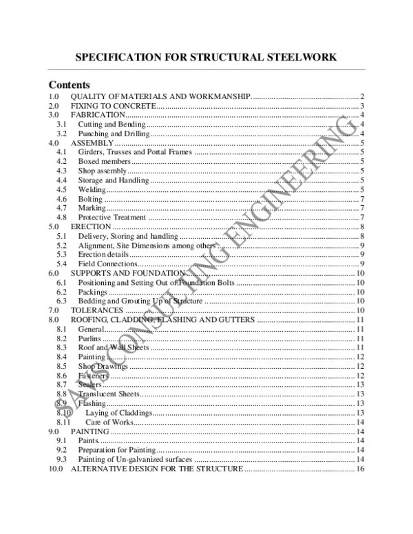 (PDF) SPECIFICATION FOR STRUCTURAL STEELWORK Contents