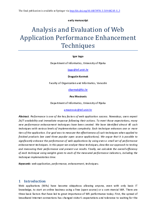 (PDF) Analysis and Evaluation of Web Application Performance ...