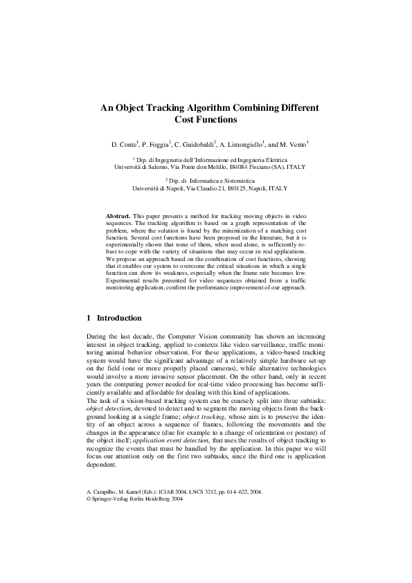 (PDF) An Object Tracking Algorithm Combining Different Cost Functions