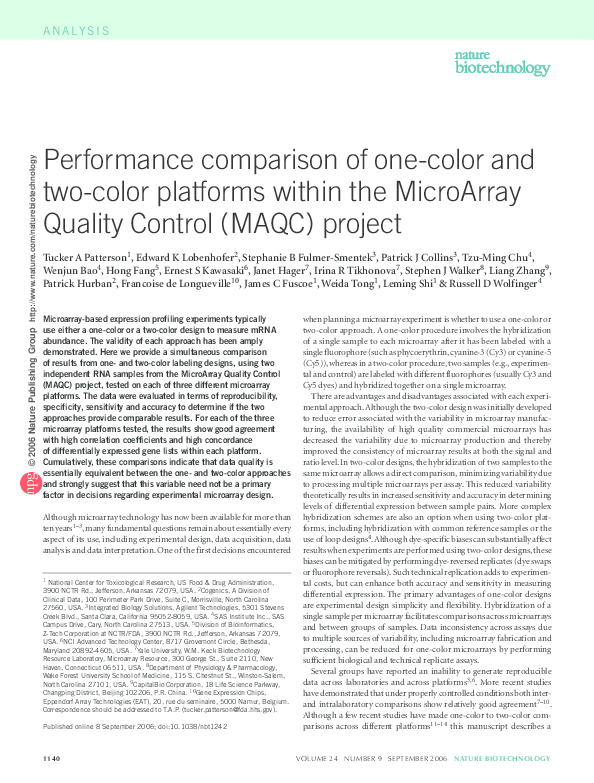 (PDF) Performance comparison of one-color and two-color platforms within the Microarray Quality ...