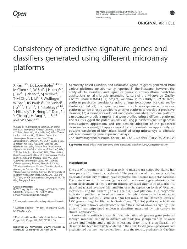 Pdf Consistency Of Predictive Signature Genes And Classifiers