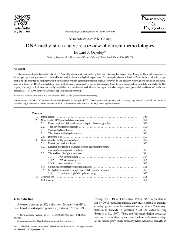 (PDF) DNA methylation analysis a review of current methodologies