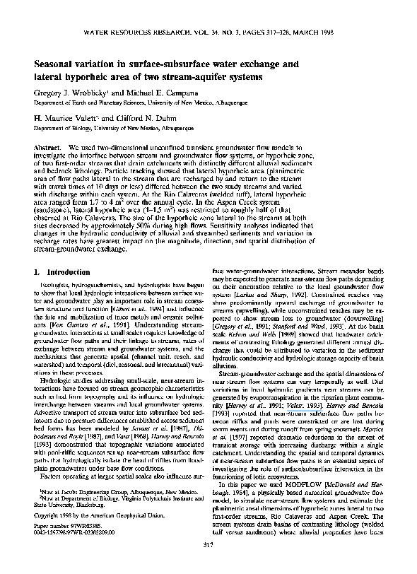 (PDF) Simulation of stream-groundwater exchange and near-stream flow paths of two first-order ...