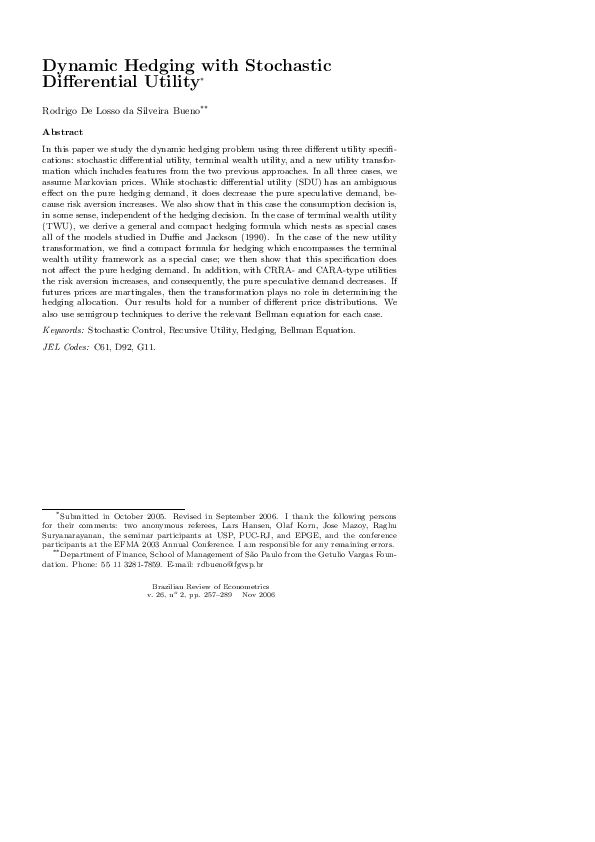 (PDF) Dynamic Hedging with Stochastic Differential Utility
