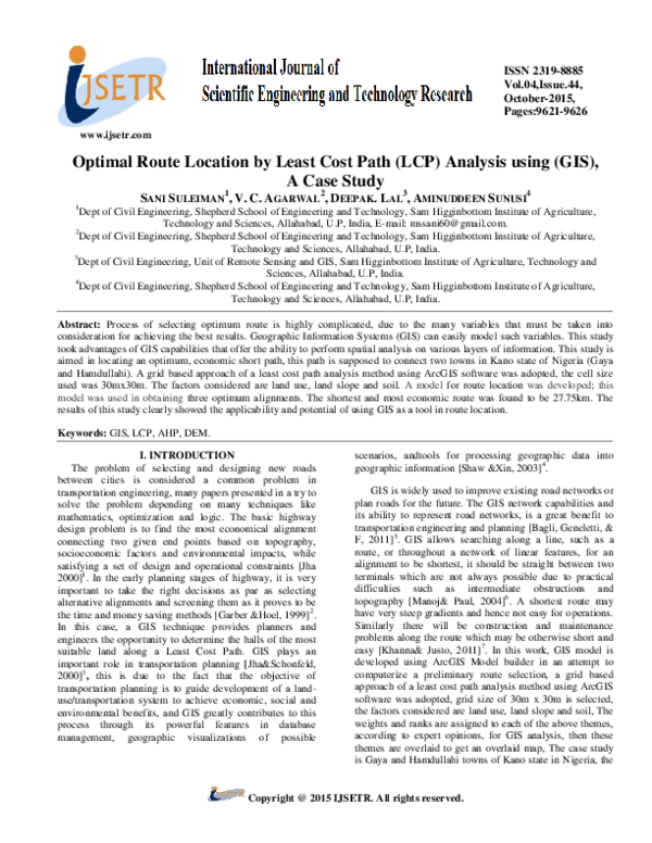 Pdf Optimal Route Location By Least Cost Path Lcp Analysis Using