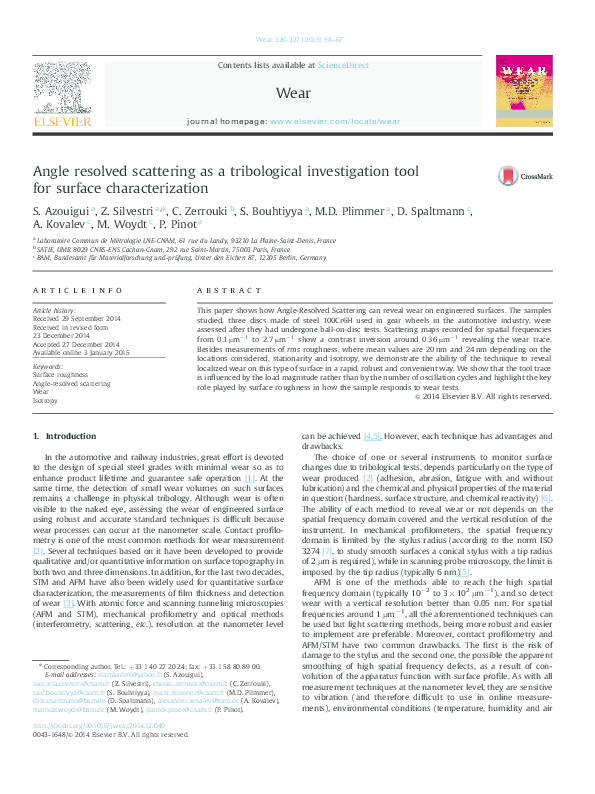 (PDF) Angle resolved scattering as a tribological investigation tool ...