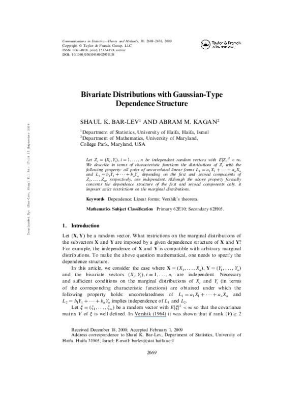 (PDF) Bivariate Distributions with Gaussian-Type Dependence Structure