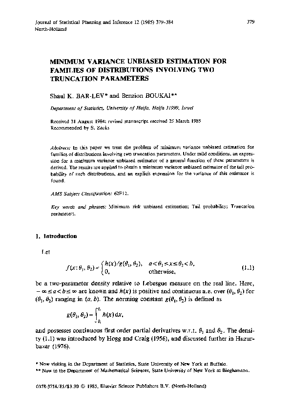 Pdf Minimum Variance Unbiased Estimation For Families Of