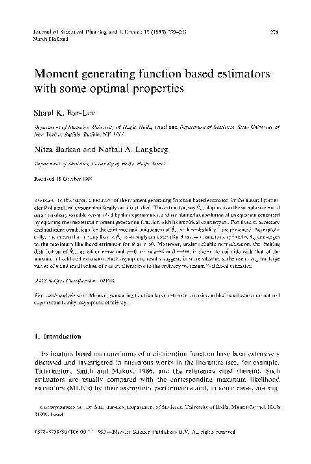 (PDF) Moment generating function based estimators with some optimal properties