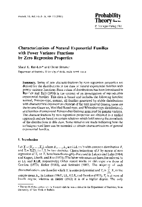 (PDF) Characterizations of natural exponential families with power variance functions by zero ...