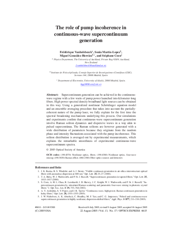 (PDF) The role of pump incoherence in continuous-wave supercontinuum generation